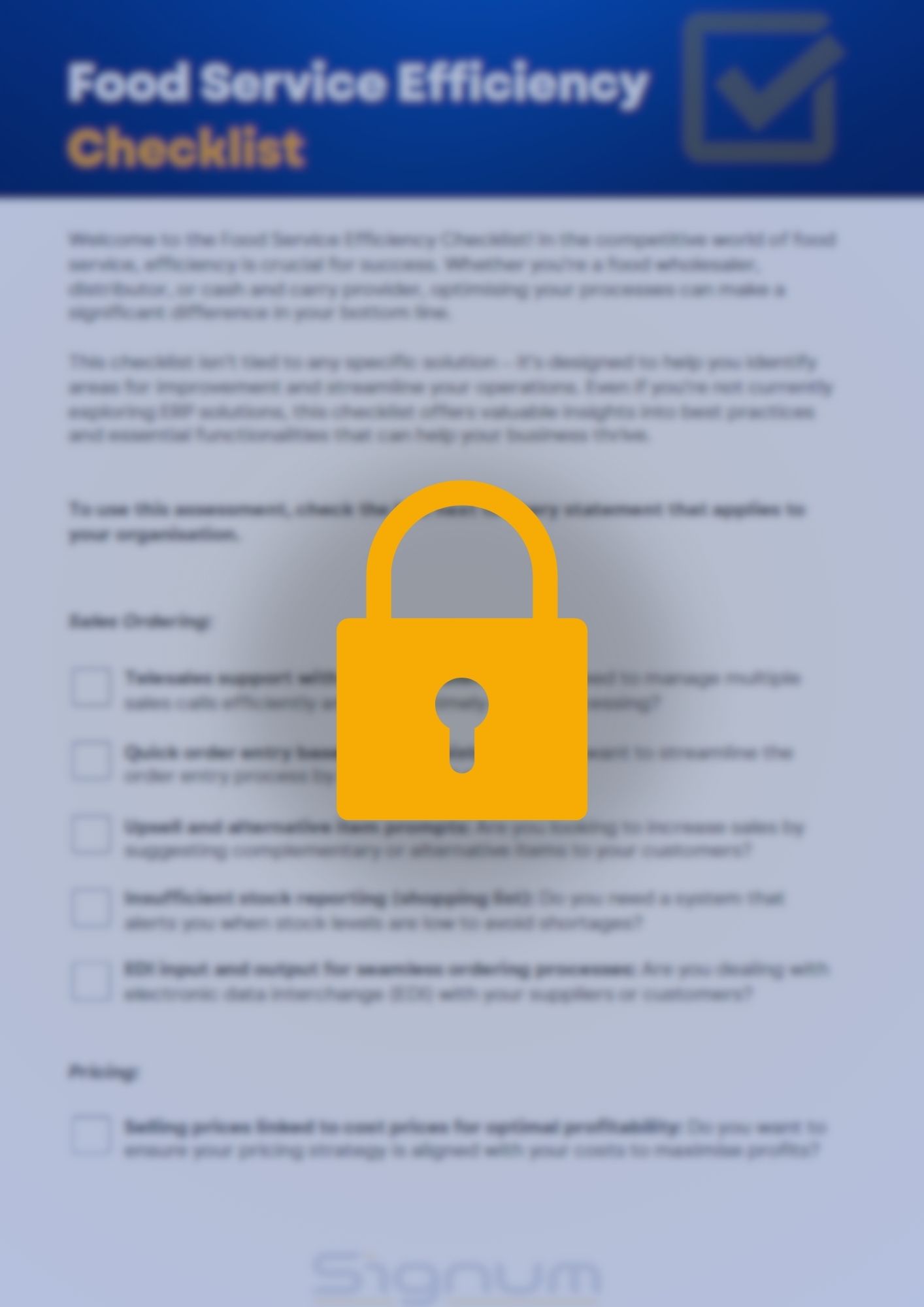 Food Service Efficiency Checklist - Download